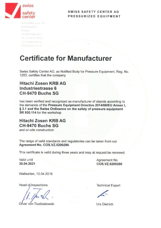 SSC Certificate for Manufacturer – ENG